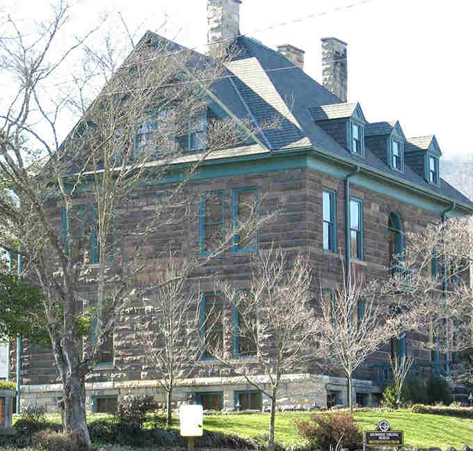 This stone mansion looks like it walked straight out of a Masterpiece Theatre episode into real Virginia life.