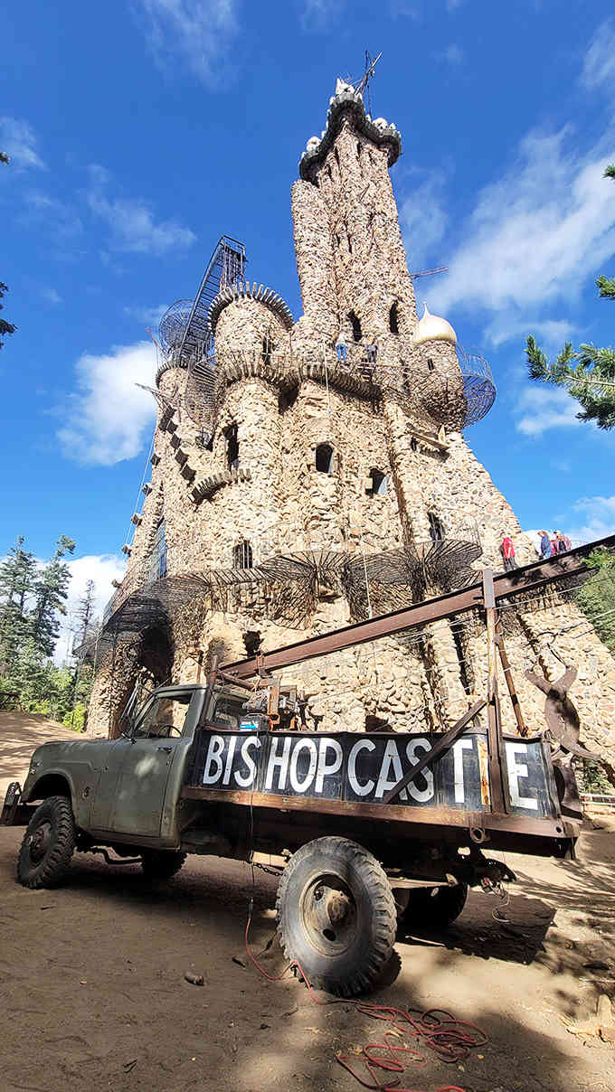 The towering spires and metal dragon make this one-man architectural marvel look ready for knights and royalty.