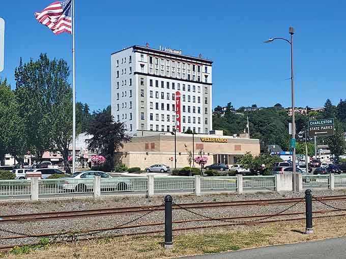 The Wells Fargo building towers over downtown like a beacon reminding you that banking here won't break your budget.