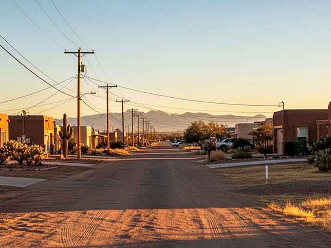 Golden hour transforms ordinary streets into something magical, with mountains watching over quiet neighborhoods.