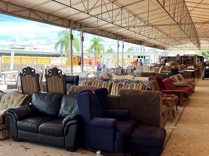 Rows of furniture bask in the Florida sunshine, ready to find new homes at prices that'll make you smile.