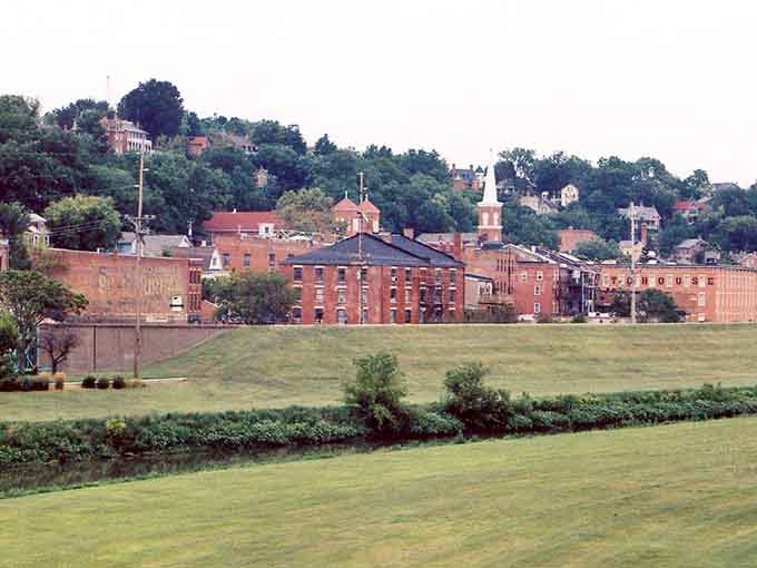 From this angle, the town looks like someone painted a Norman Rockwell scene and forgot to stop.