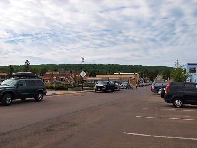Forest-backed storefronts remind you that adventure is always just around the corner in this lakeside town.