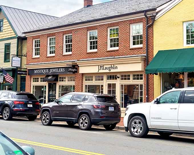 Brick storefronts lined up like old friends who've known each other since childhood, still standing strong together.
