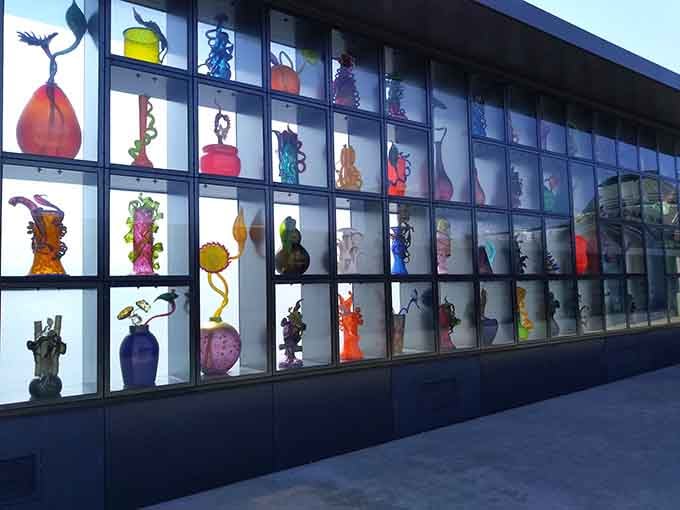 Each colorful piece displayed in these windows tells a story only molten glass and skilled hands can create.