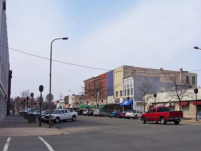 Wide streets and weathered facades tell stories of communities where neighbors still know each other's names and business.