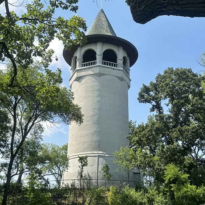 The arched observation deck crowns this fairy tale tower, offering views that reward those who seek them out.