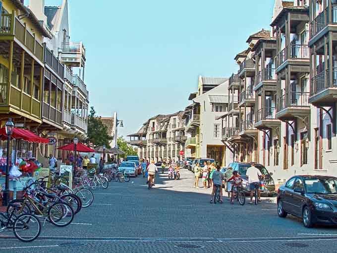 Bicycles outnumber cars on streets where architectural perfection meets the Gulf Coast in spectacular harmony.