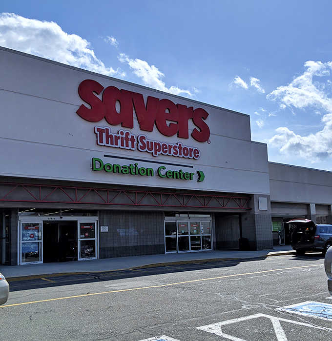 Those puffy white clouds against the blue sky make even a thrift superstore look downright picturesque.