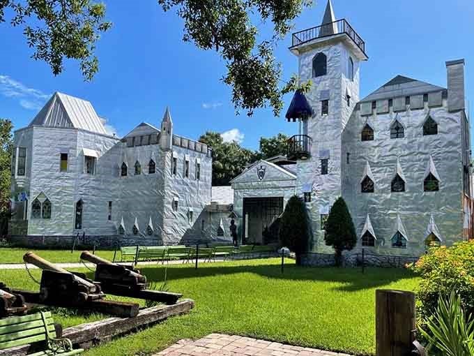 The manicured lawn and vintage cannons give this handmade fortress a storybook charm that's utterly unexpected.