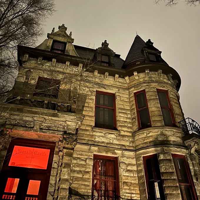 Under moody skies, this mansion transforms into something straight from your favorite classic horror film's opening scene.
