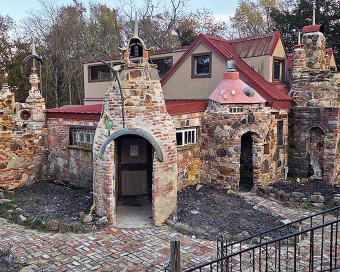 Archways and turrets rise from recycled materials, creating a fairy-tale castle that proves beauty needs no expensive ingredients.