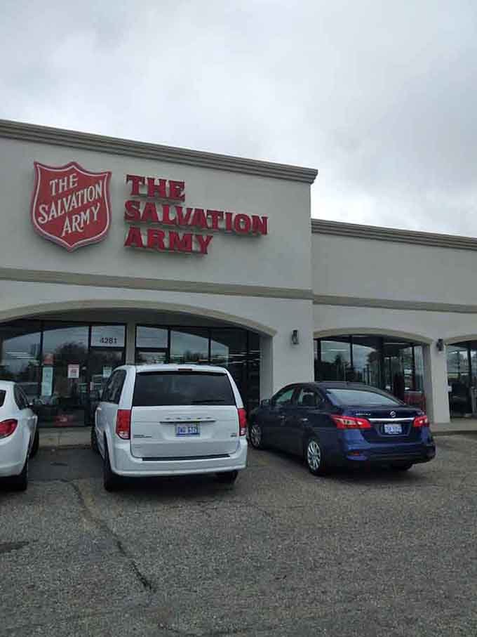 That iconic red shield logo stands proud, reminding shoppers their purchases support a meaningful community mission.
