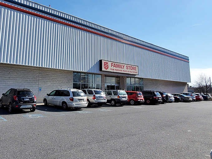 The building's impressive size hints at the warehouse of wonders waiting just beyond those welcoming glass doors inside.