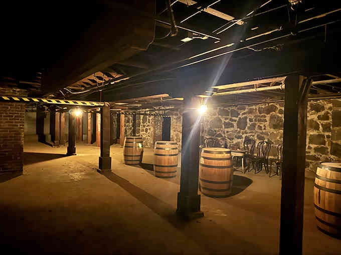 Underground chambers lit by warm bulbs reveal the shadowy network where Portland's roughest history literally went underground and stayed there.