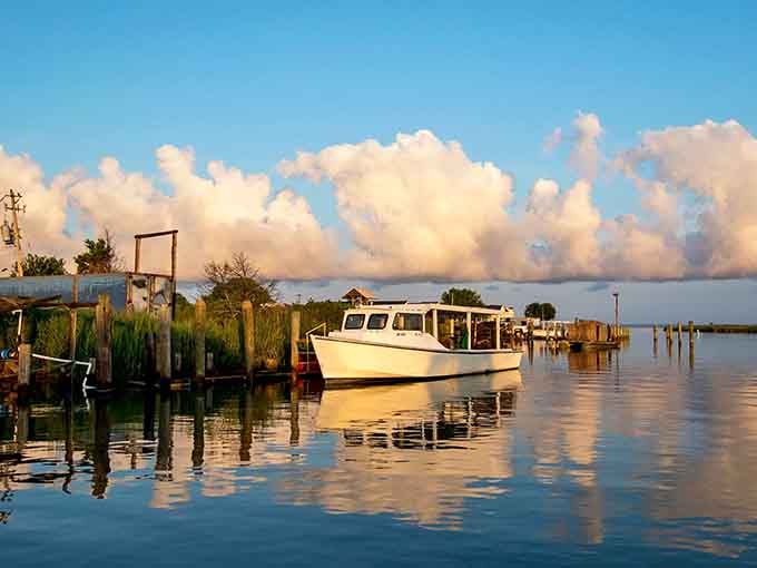Those clouds look like cotton candy at the county fair, floating above a harbor where watermen still earn their living.
