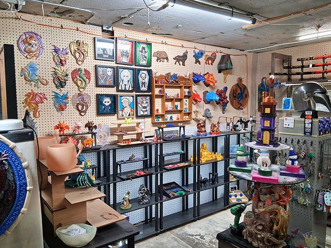 Wall-to-wall curiosities and colorful crafts create a visual feast that would make any collector's heart skip a beat.