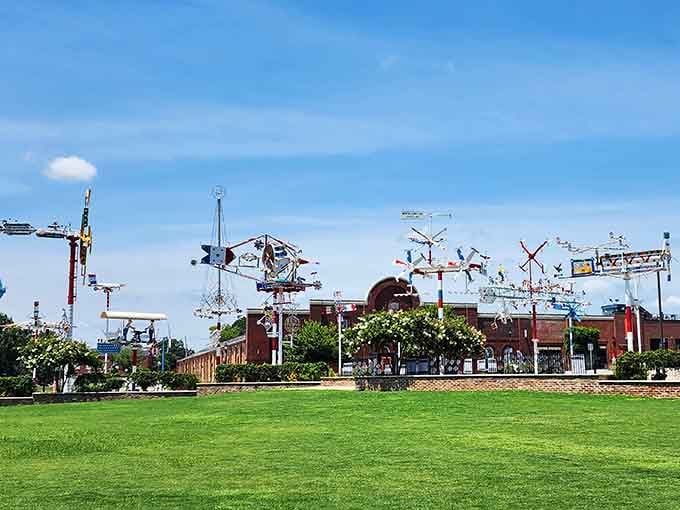 These towering whirligigs spin tales of creativity against Carolina's endless blue canvas above.