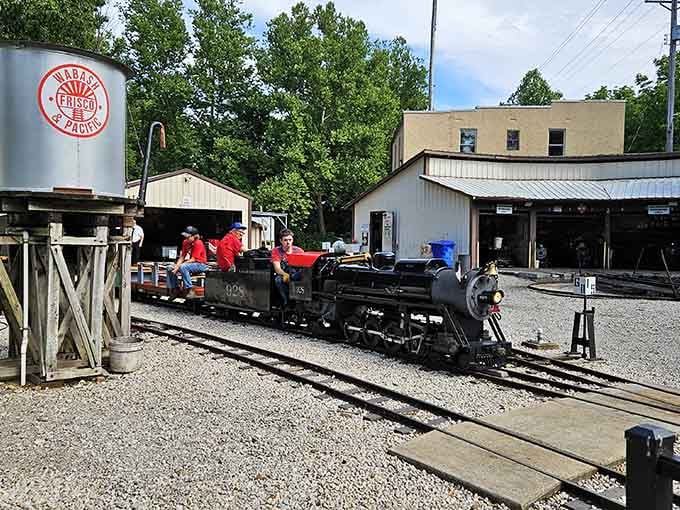 This charming steam locomotive sits ready at the station, puffing real smoke like the Little Engine That Could.