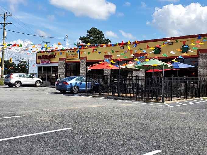 That festive patio setup promises margaritas and good times, small-town style with big-city flavor.