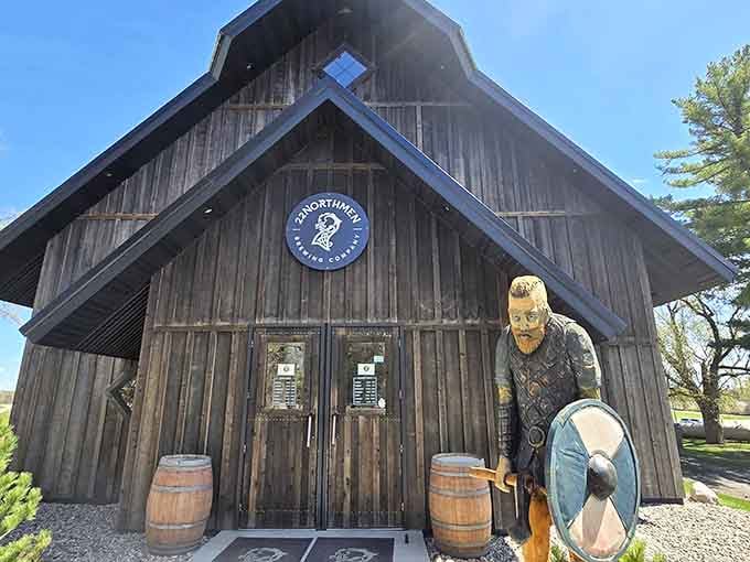 Even the local brewery embraces the Viking theme, because why let a good controversy go to waste?