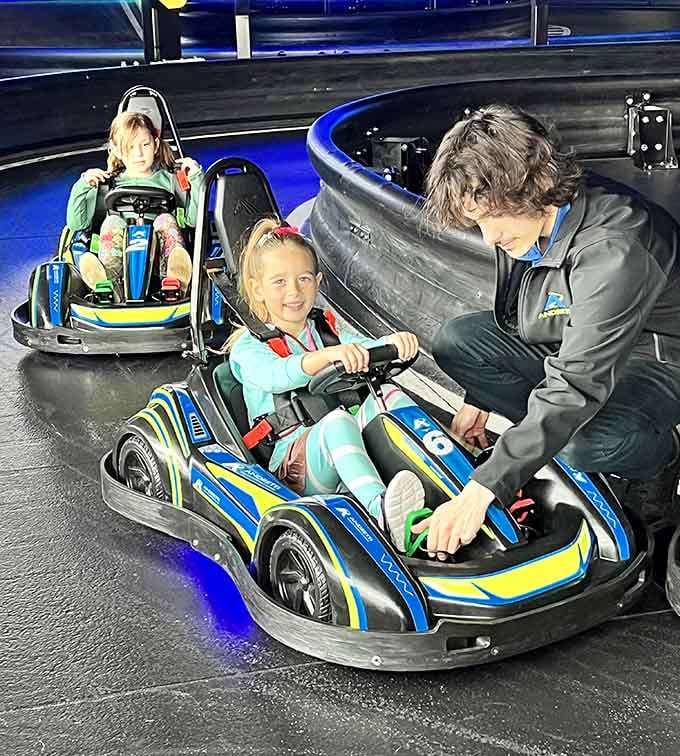 Staff members here turn nervous first-timers into confident racers, one patient instruction at a time with genuine care.