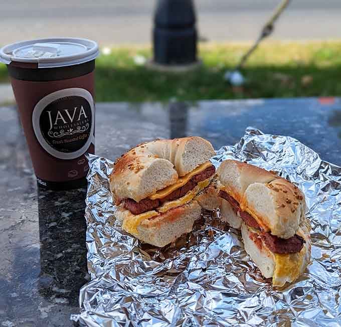 That pork roll, egg, and cheese on a fresh bagel is New Jersey breakfast perfection wrapped in foil and ready to go.