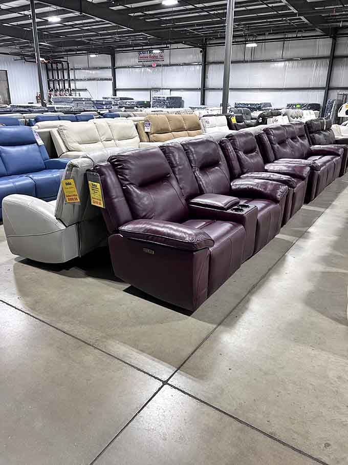 Rows of plush recliners in every color invite you to test-drive comfort without the luxury showroom markup.