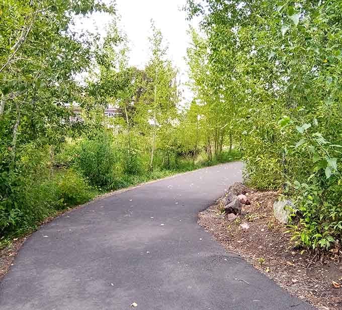 Paved trails wind through greenery where you can walk without dodging traffic or paying parking meter ransom.