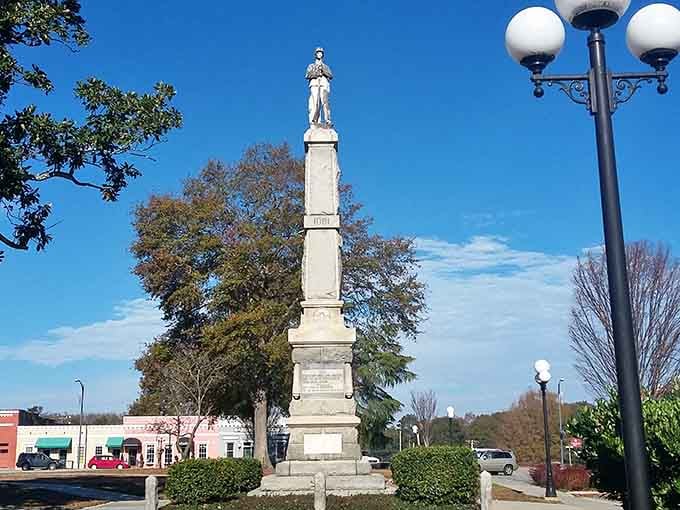 Every Southern town square needs a monument, and Bennettsville's stands proud among the oak trees.
