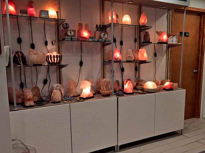 This charming display of Himalayan salt lamps proves that wellness can be beautiful, functional, and surprisingly Instagram-worthy all at once.