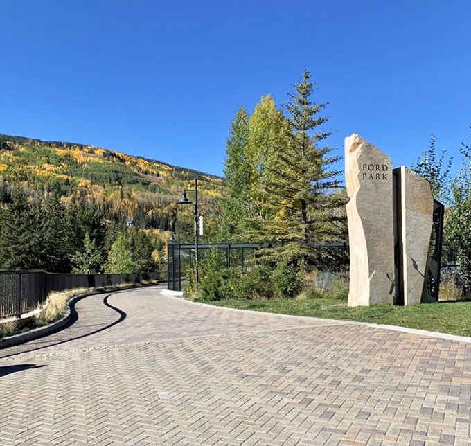Ford Park's entrance whispers "slow down" while the mountains behind it shout "look how gorgeous we are today!"