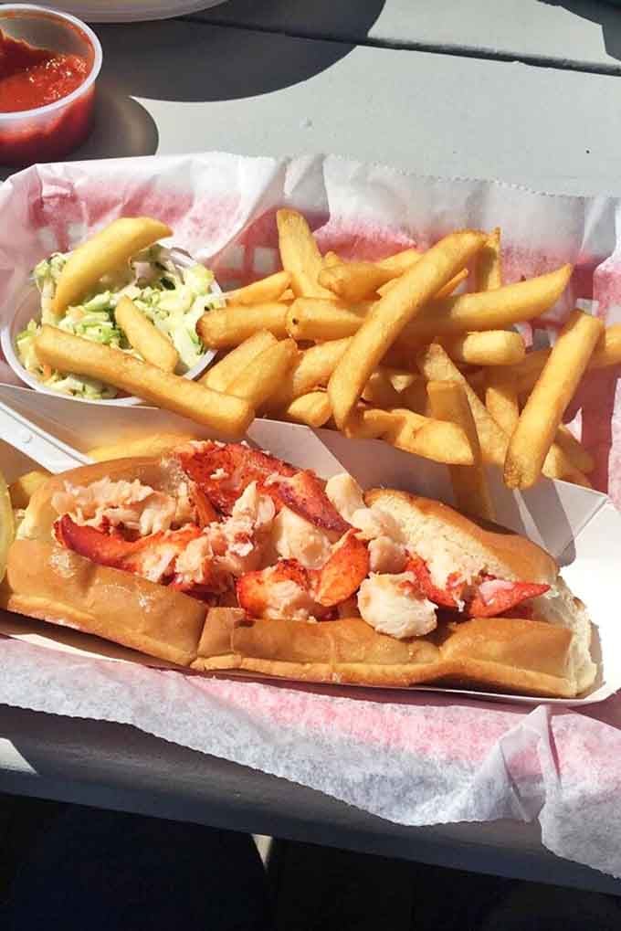 Behold the lobster roll in all its buttery glory, nestled in that golden toasted bun like edible treasure.