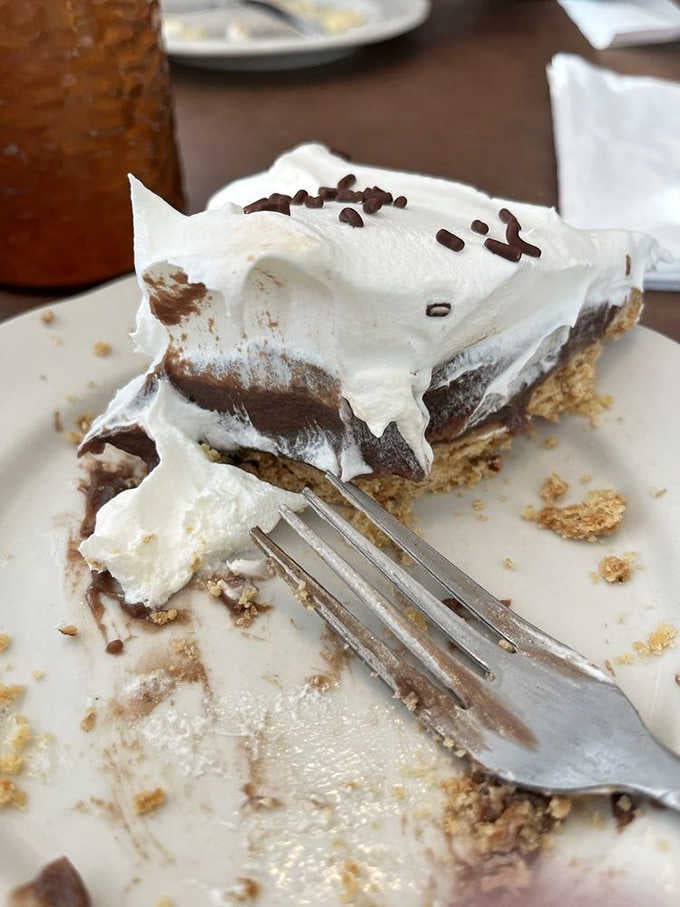 Layers of chocolate cream topped with whipped clouds and chocolate sprinkles, because sometimes more is absolutely the right answer.