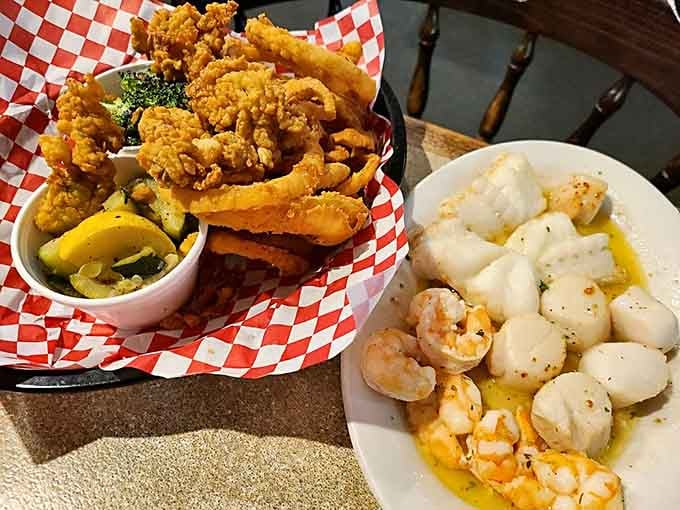 Golden fried perfection meets the sea in this glorious basket that'll make your taste buds stand up and salute.