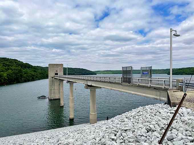 This intake tower rises from the water like a sentinel, quietly doing the important work nobody thinks about.