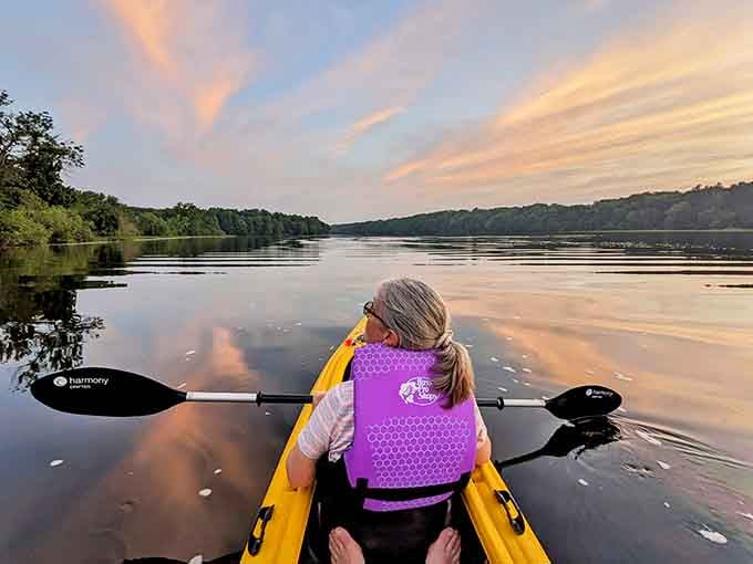 Paddling into a sunset this gorgeous should probably require a permit, but thankfully it's free for anyone with a kayak.