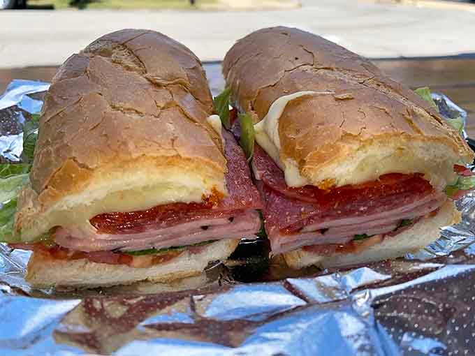 When they say "overstuffed," they mean it: this sandwich has more meat than a butcher's convention.