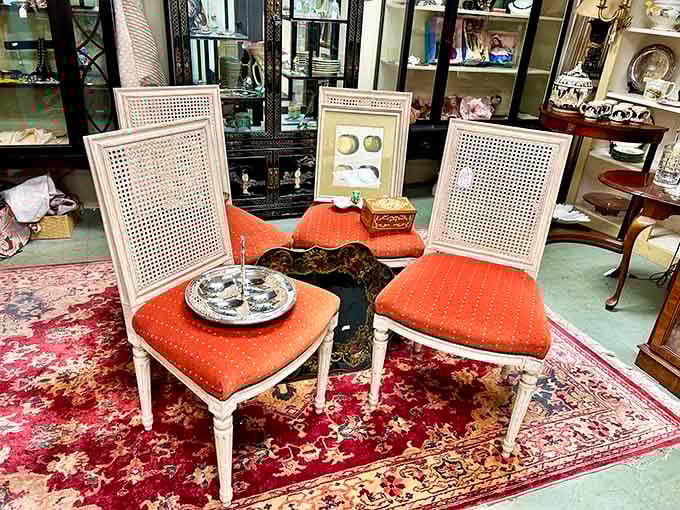 These vintage chairs with coral upholstery are ready to add character to your dining room and stories to your dinner parties.
