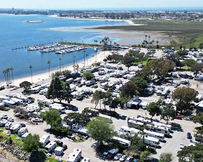 The aerial view reveals just how sprawling this place is, complete with marina and beach access.