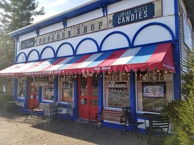 The Popcorn Shop's red-white-and-blue facade practically screams America, but in the most delicious way possible.
