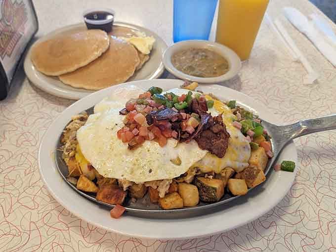 Behold the breakfast skillet in all its glory, where eggs meet potatoes and everything delicious happens at once.