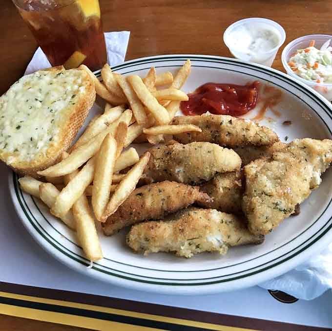 Golden, crispy perch with fries and garlic bread &ndash; this is what Lake Michigan dreams are made of.