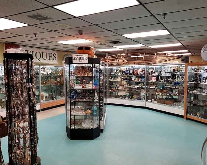 Glass cases gleaming with collectibles prove that good things really do come in carefully displayed packages.