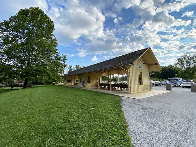 The Rockside Station welcomes travelers with classic railroad architecture that hasn't forgotten what charm looks like in modern times.
