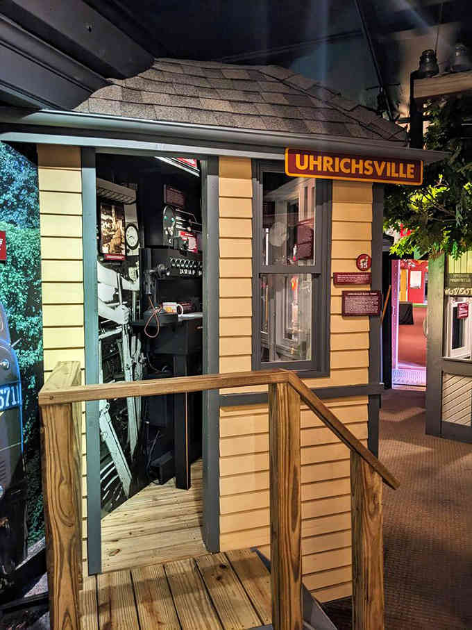 This charming replica of a small-town station captures the essence of railroad life in communities across wartime America.