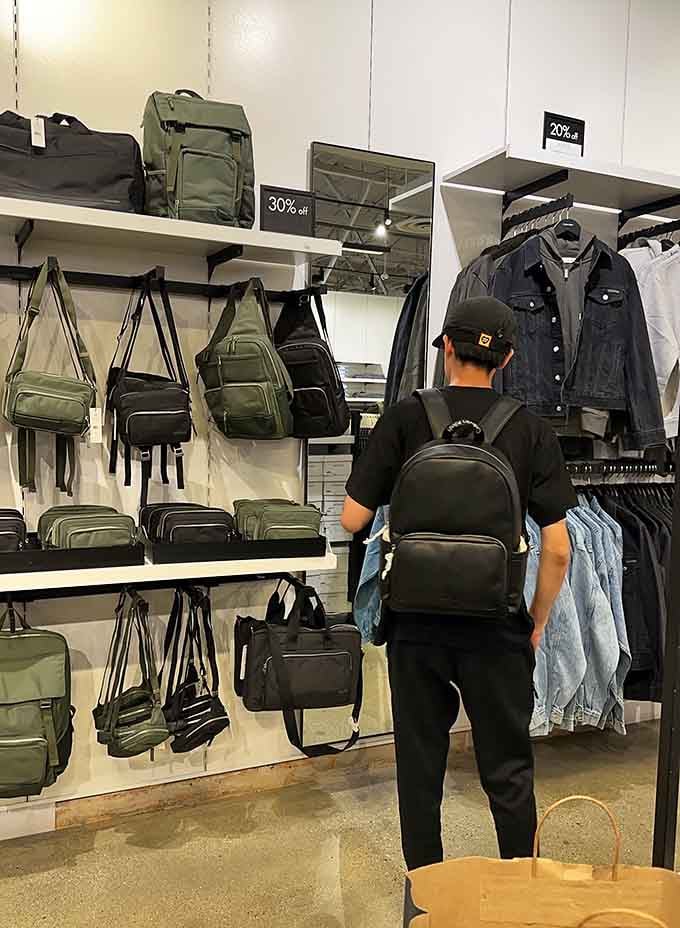 When even the back of a shopper looks contemplative, you know those discount signs are doing serious mathematical work.