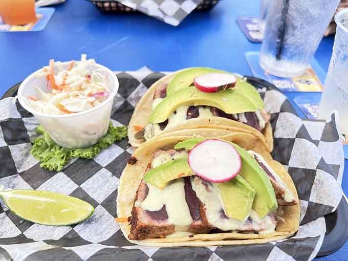 Tuna tacos topped with avocado and radish prove that sometimes fusion is exactly what the Eastern Shore needs.