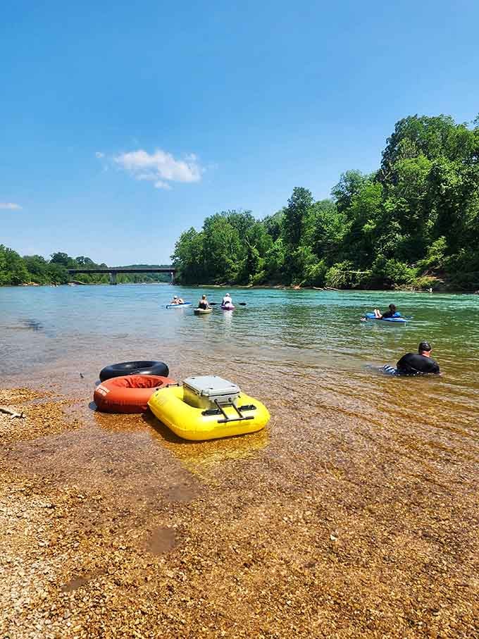 Nothing says "perfect summer day" quite like colorful floats waiting on a gravel bar while the Current River flows by.
