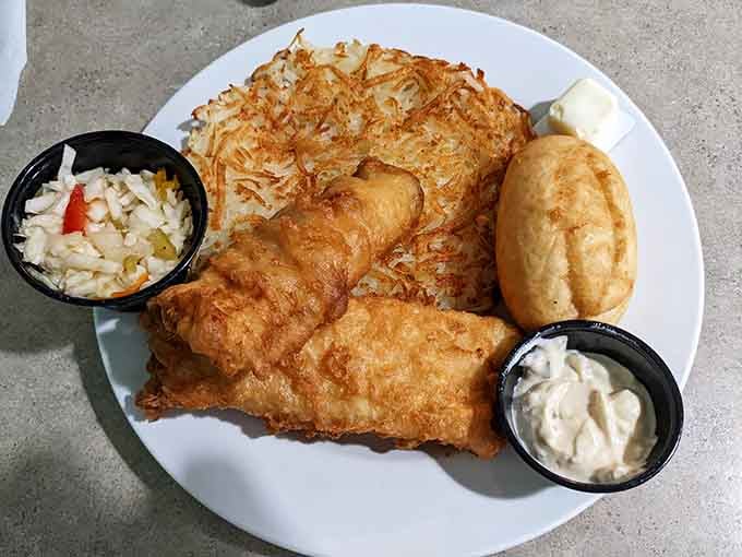 This fish fry plate with golden fillets and hash browns could make a Friday out of any weekday.